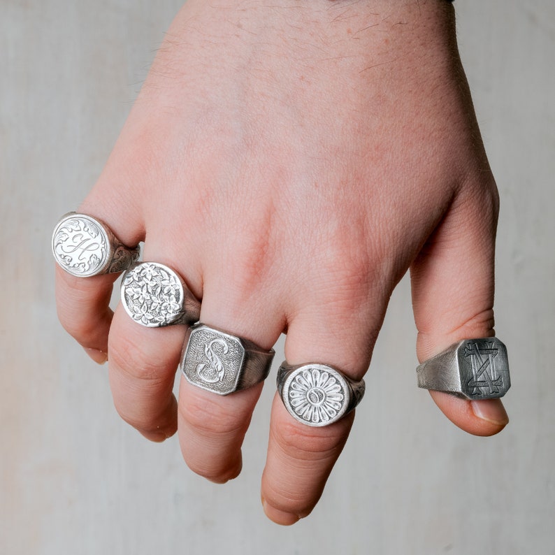 Personalized Vintage Initial Signet Ring Men Monogram | Etsy