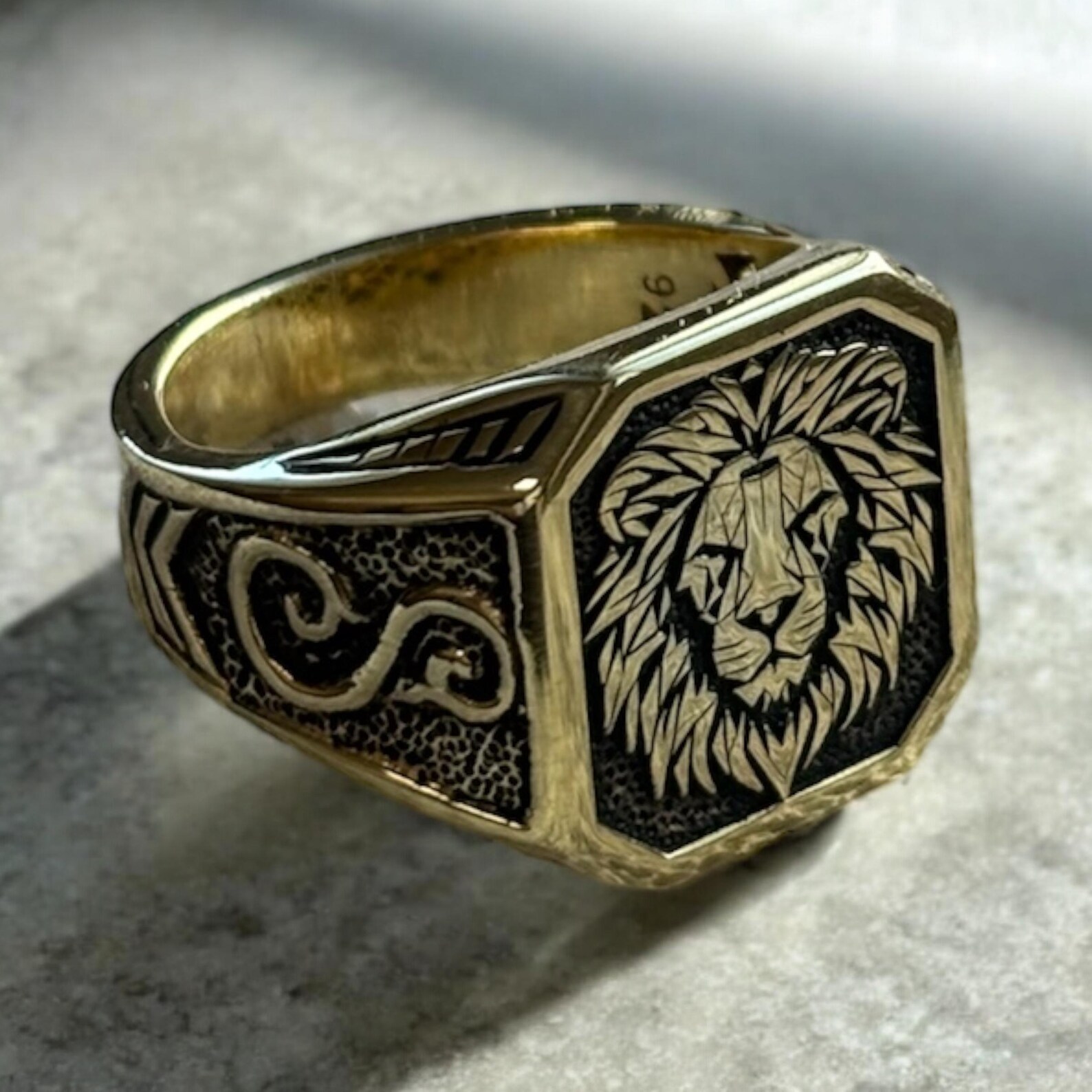 Lion Engraved Rings, Lion Head Signet Ring, Initial Engraved Pinky Ring ...