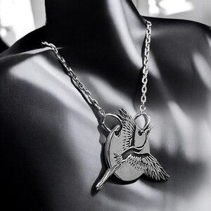 14k Gold Crane Necklace, Silver Stork Bird Pendant, Sun Jewel, Sunset ...