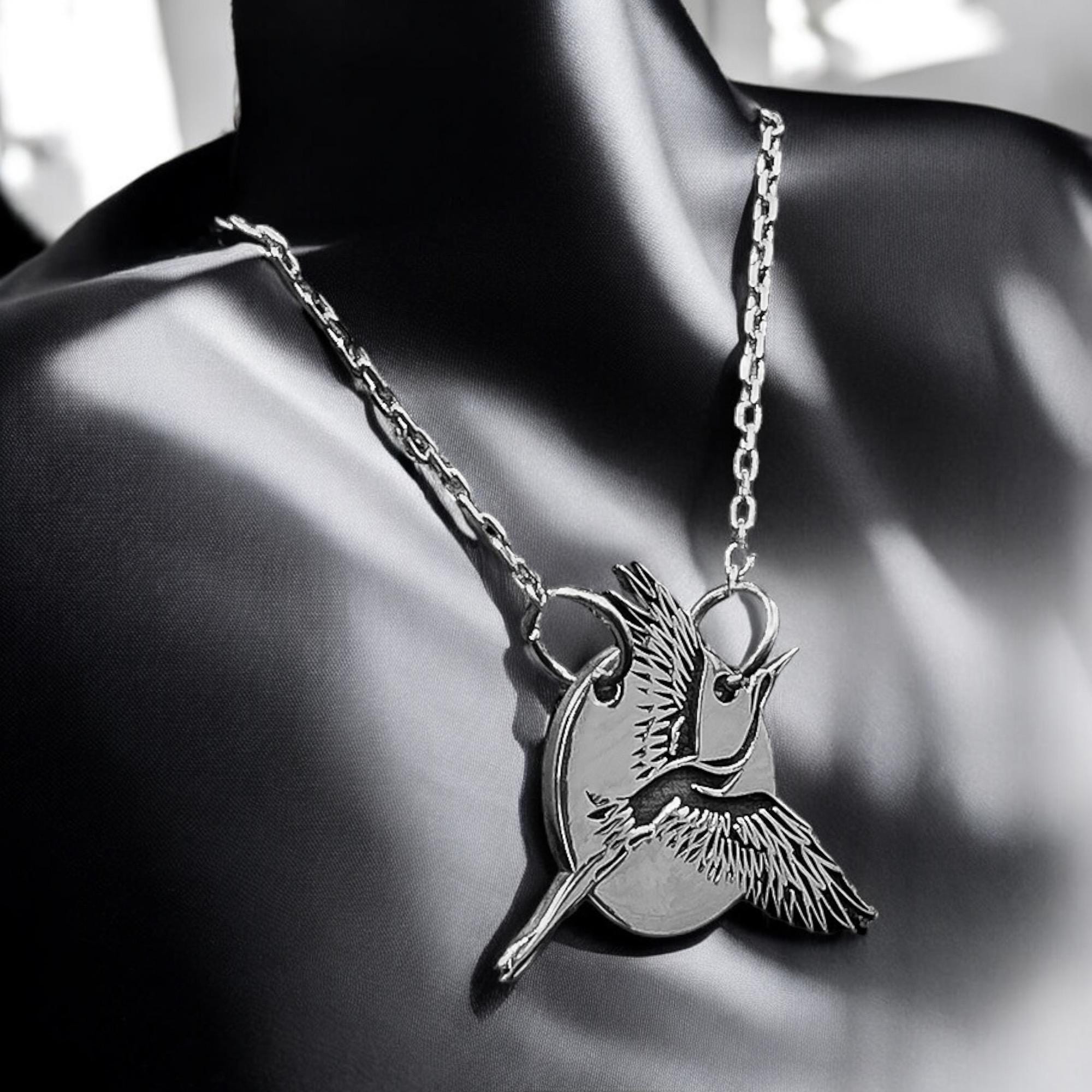 14k Gold Crane Necklace, Silver Stork Bird Pendant, Sun Jewel, Sunset ...