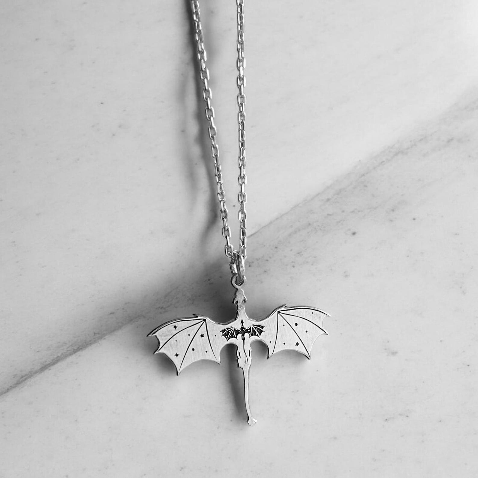 14k Valkyrie Dragon Necklace, Velaris Acotar Pendant, Starry Mountain ...