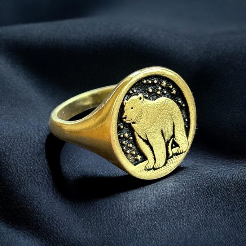 Polar Bear Ring, Starry Night Signet Ring Woman, North Pole Jewelry ...