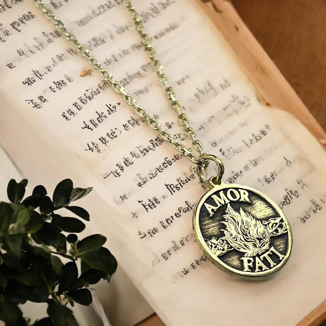 14k Gold Amor Fati Necklace, Silver Love of Destiny Pendant, Stoic ...