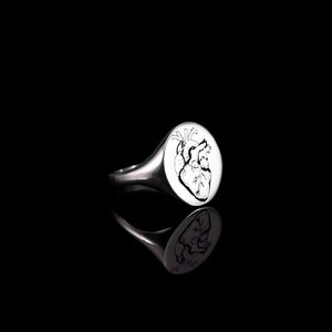Anatomical Heart Signet Ring, Real Heart Silver Pinky Ring, Medical ...