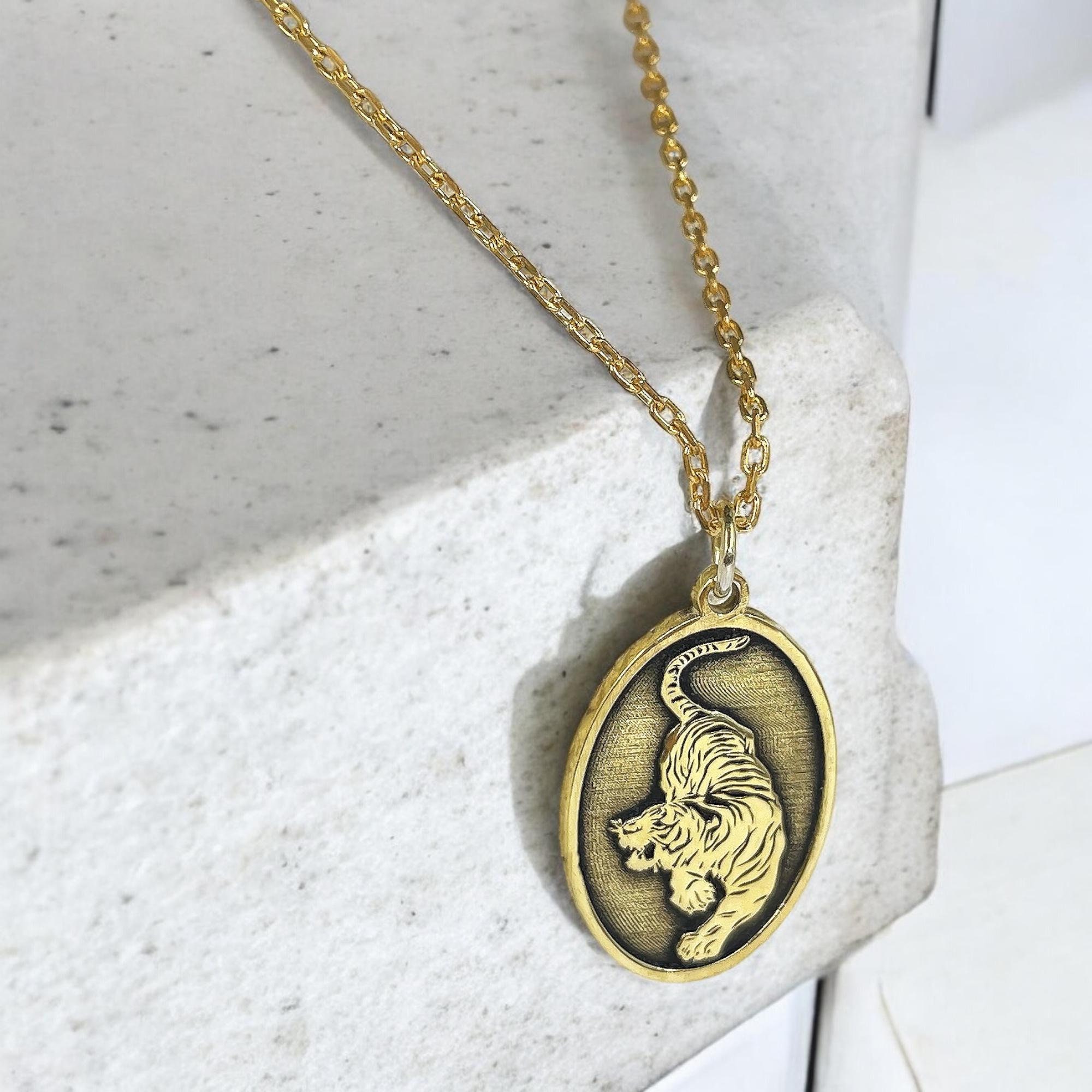 14k Gold Tiger Necklace, Zodiac Animal Pendant, Chinese Tiger Jewel ...