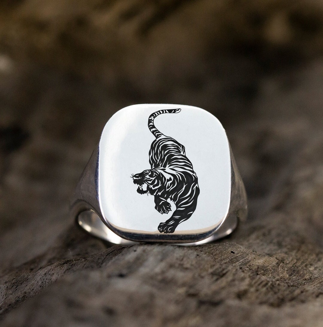 Tiger Signet Ring, Wild Cat Pinky Ring, Asian Animal Ring Women, Tattoo ...