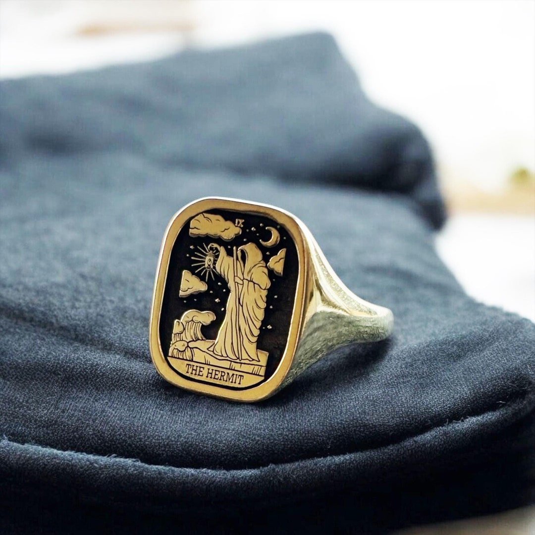 The Hermit Tarot Card Signet Ring, Monk Pinky Ring, Recluse Jewelry Man ...