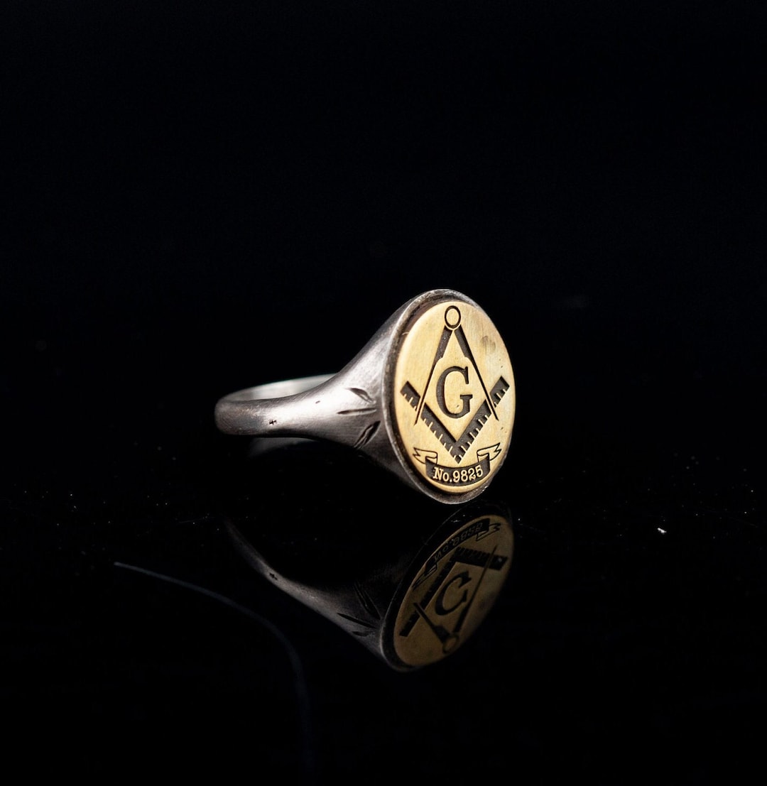 Personalized Ring, Unique Masonic Ring, Signet Ring Women, Two Tone ...