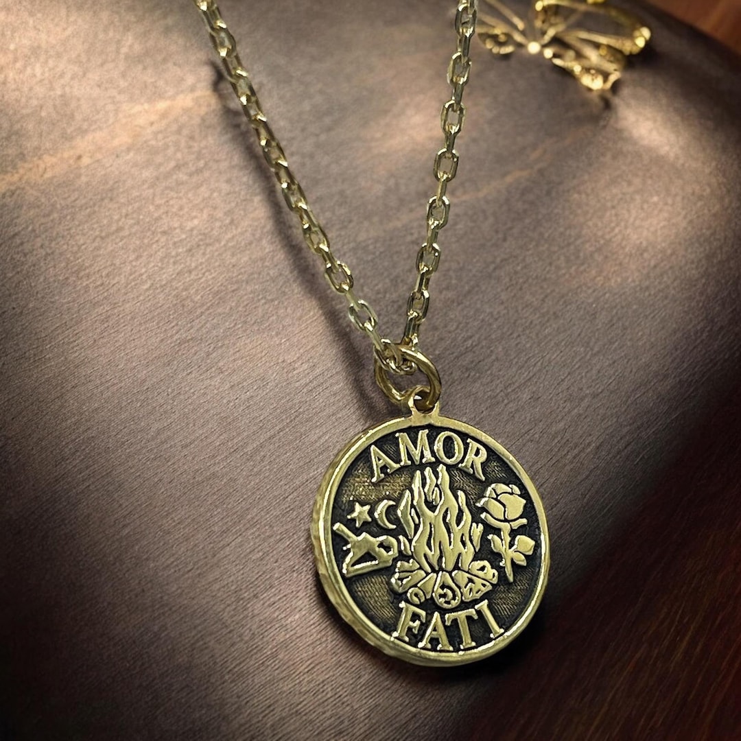14k Gold Amor Fati Necklace, Silver Love of Destiny Pendant, Stoic ...