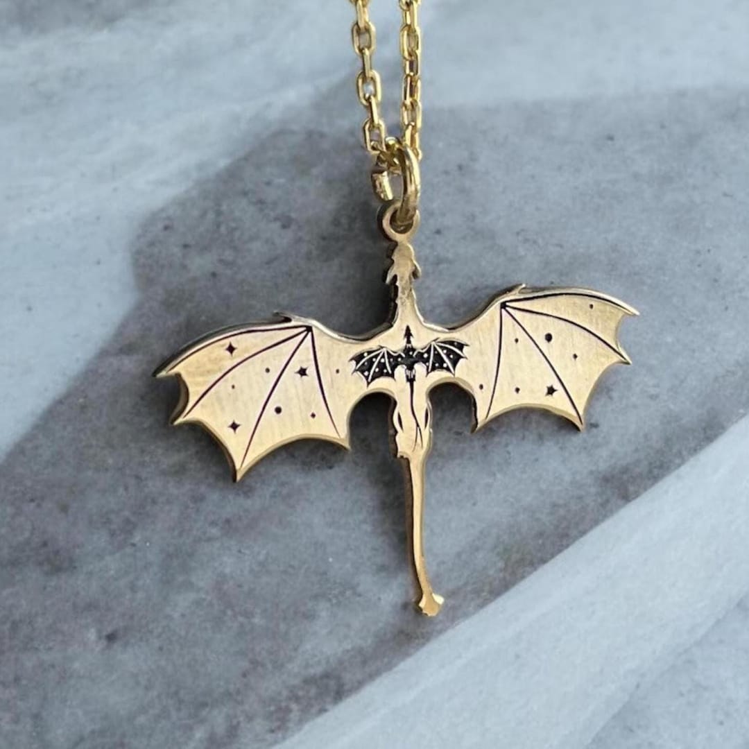 14k Valkyrie Dragon Necklace, Velaris Acotar Pendant, Starry Mountain ...
