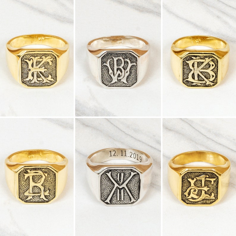 Gold Signet Ring-Personalized Engagement Ring-Engraved Men | Etsy