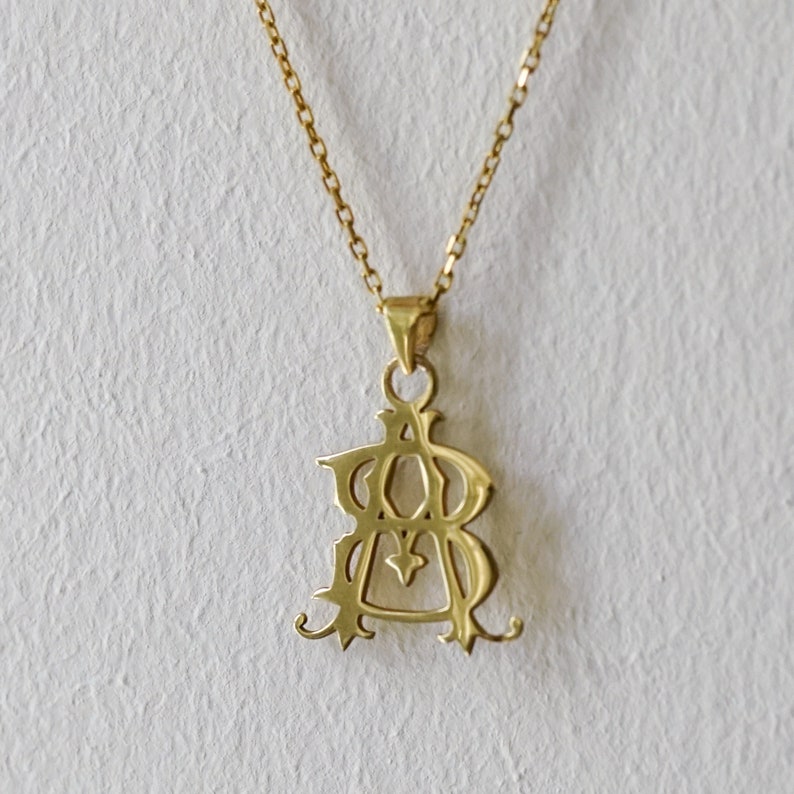 Gold Monogram Necklace, Personalize Two Initial Necklace, Custom Couple ...
