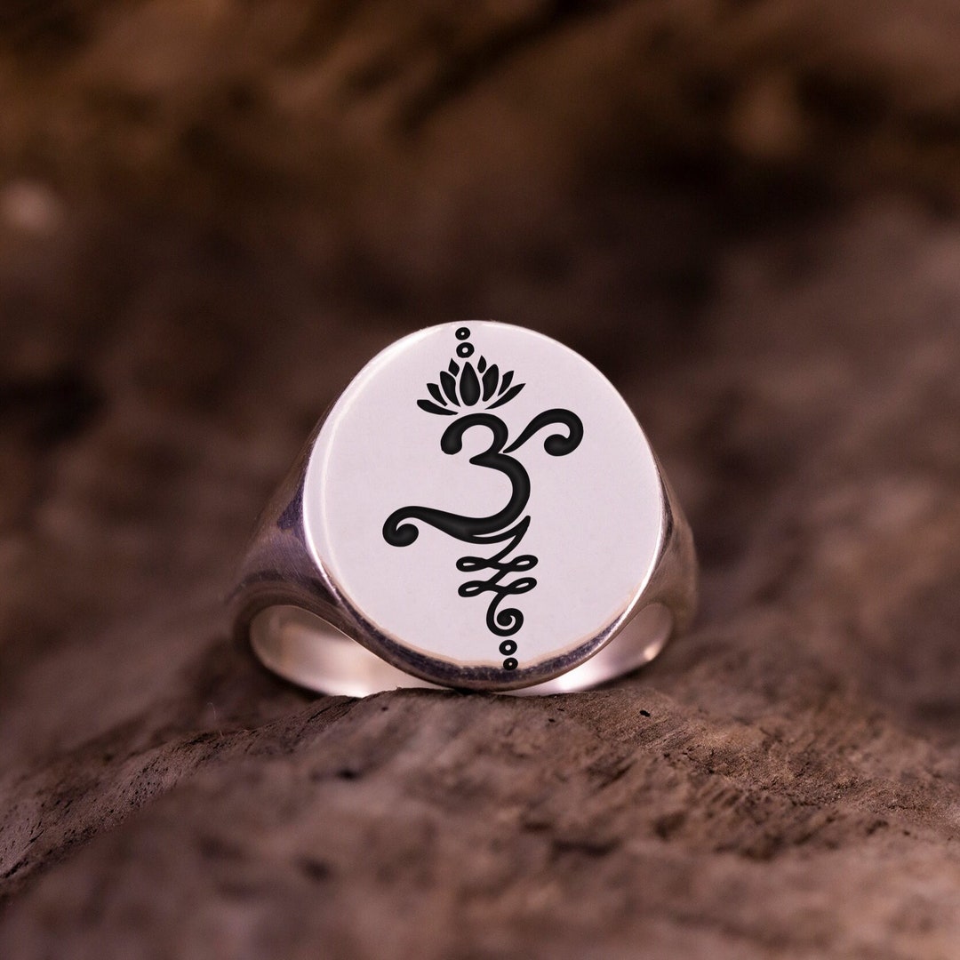 Lotus Unalome Ring, Spiritual Signet Ring Women, Breathe Pinky Ring Man ...