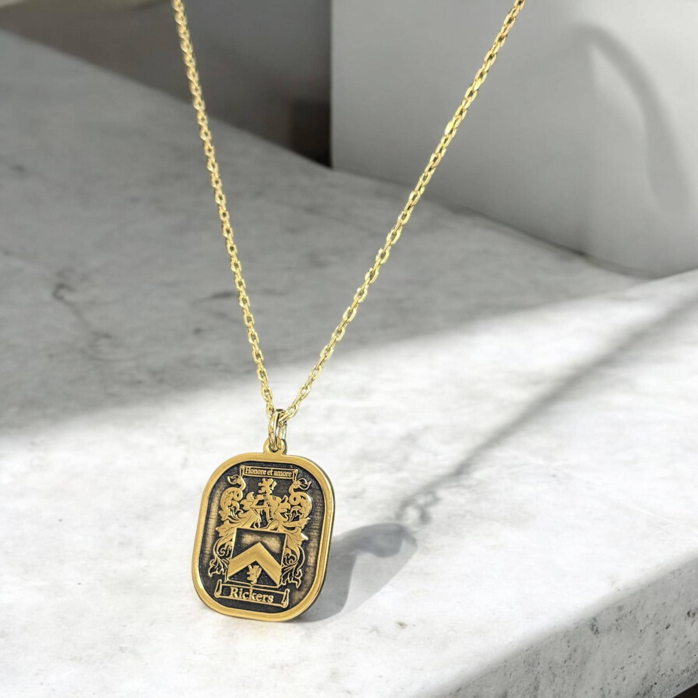 14k Gold Family Crest Necklace, Silver Coat of Arms Pendant ...