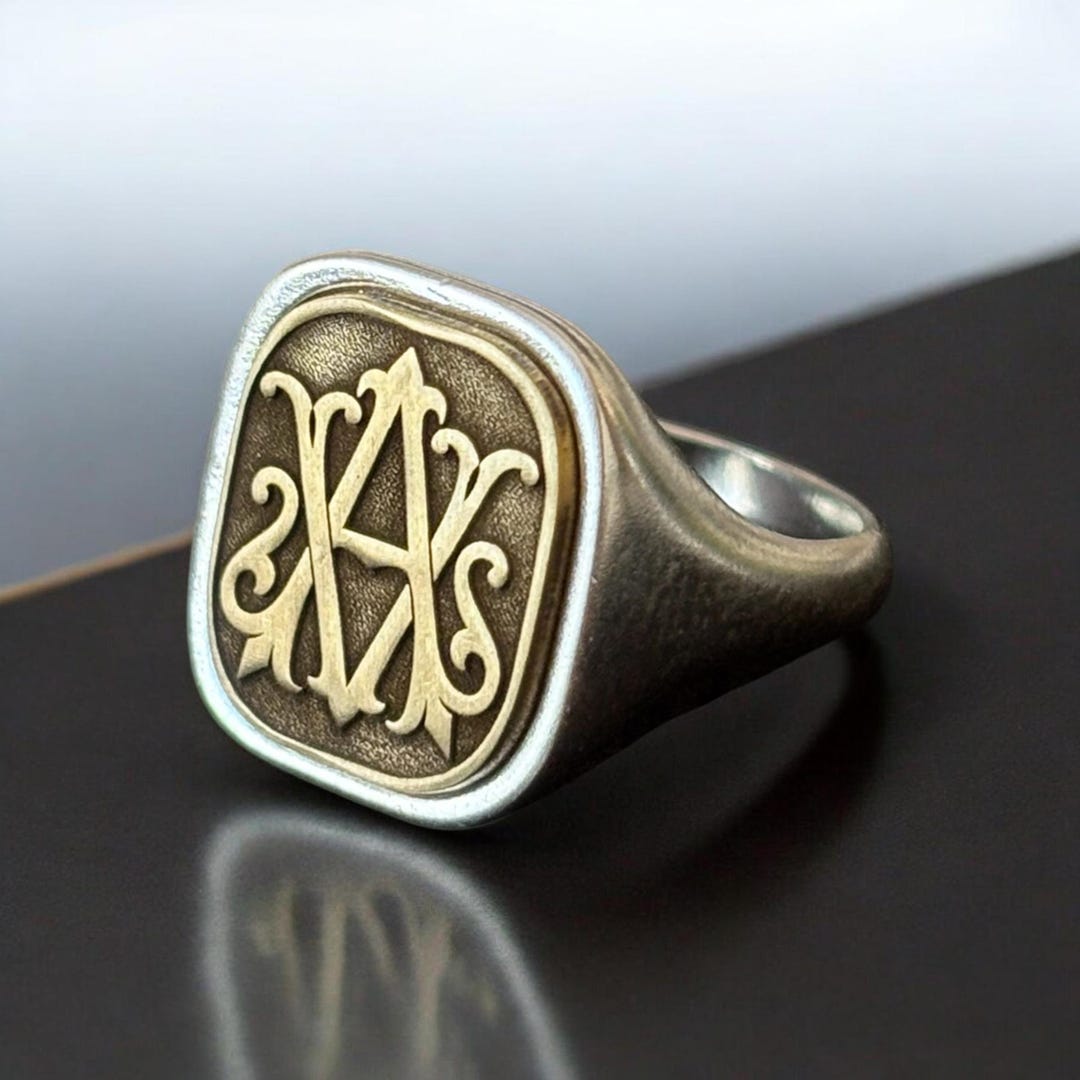 Monogram Signet Ring — Silver Personalized Initial Pinky Ring - Etsy