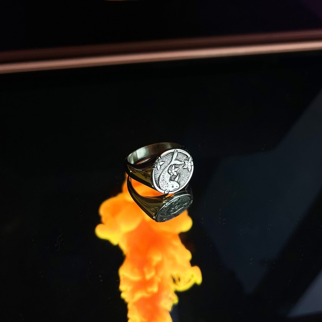 Koi Fish Signet Ring, Japanese Carp Fish Pinky Ring, Gold Animal Ring ...