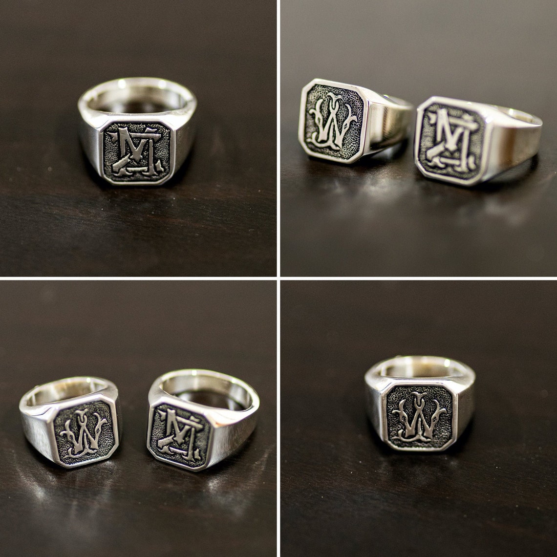 Hand Engraved Sterling Silver Custom Two Nested Initials - Etsy