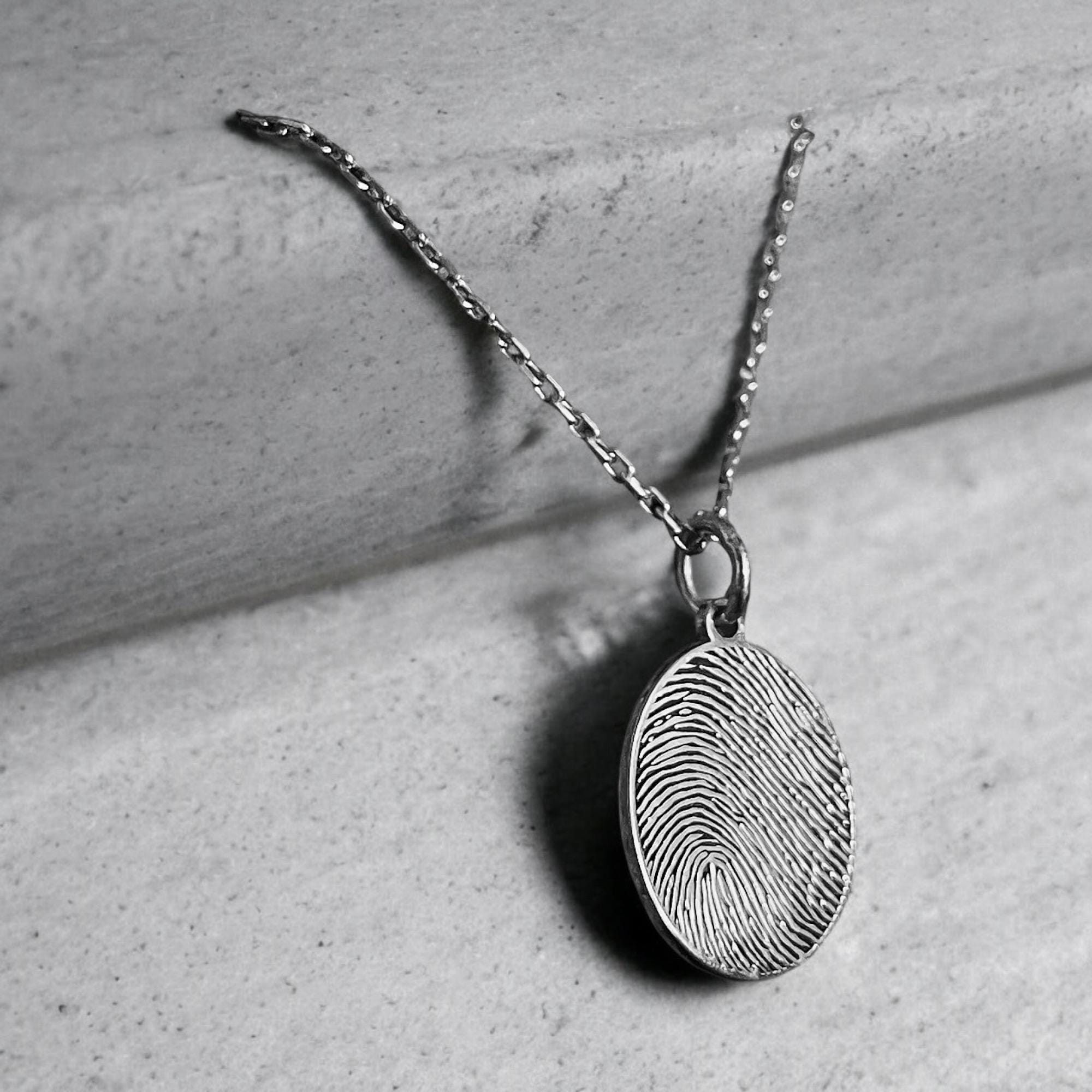 14k Gold Fingerprint Necklace, Silver Memorial Pendant, Handwriting ...