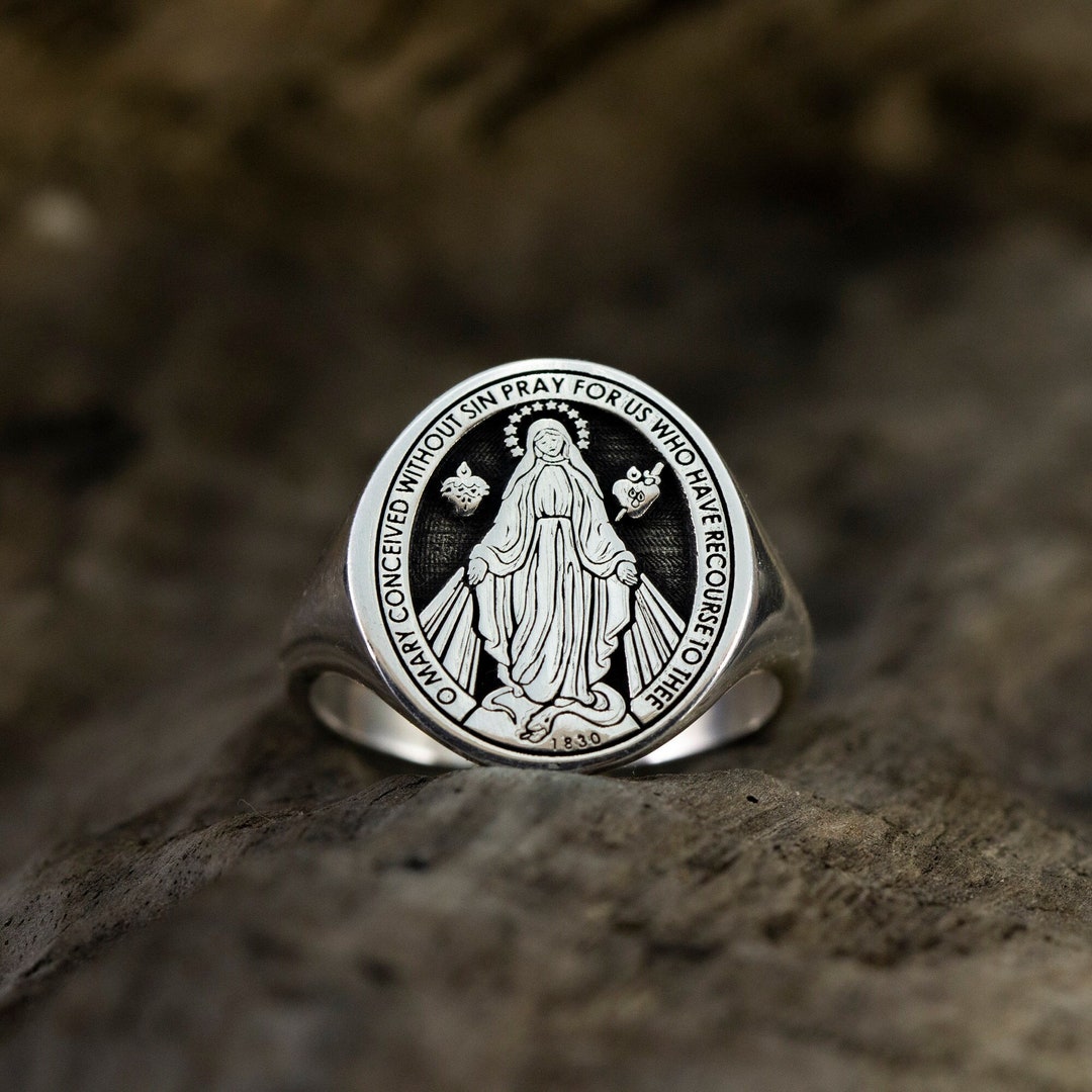 Miraculous Virgin Mary Ring, Marian Consecration Signet Ring, Virgin ...