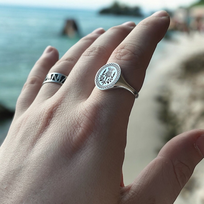 Scottish Thistle Ring, Scotland Signet Ring Women, Flower of Scotland ...