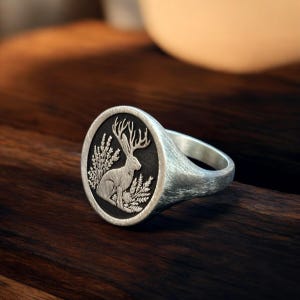Jackalope Ring, Horned Rabbit Signet Ring Woman, Mythical Pinky Ring ...