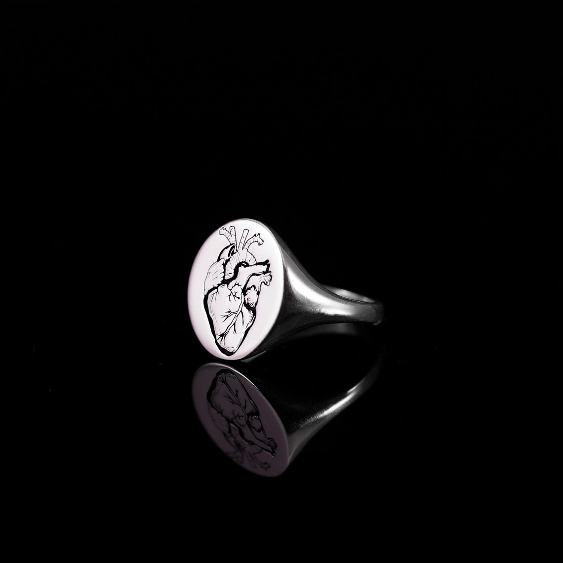 Anatomical Heart Signet Ring, Real Heart Silver Pinky Ring, Medical ...