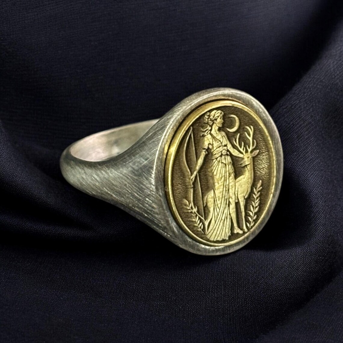 Artemis Greek Goddess Signet Ring – Deer Mythology Hunt Pinky Ring ...