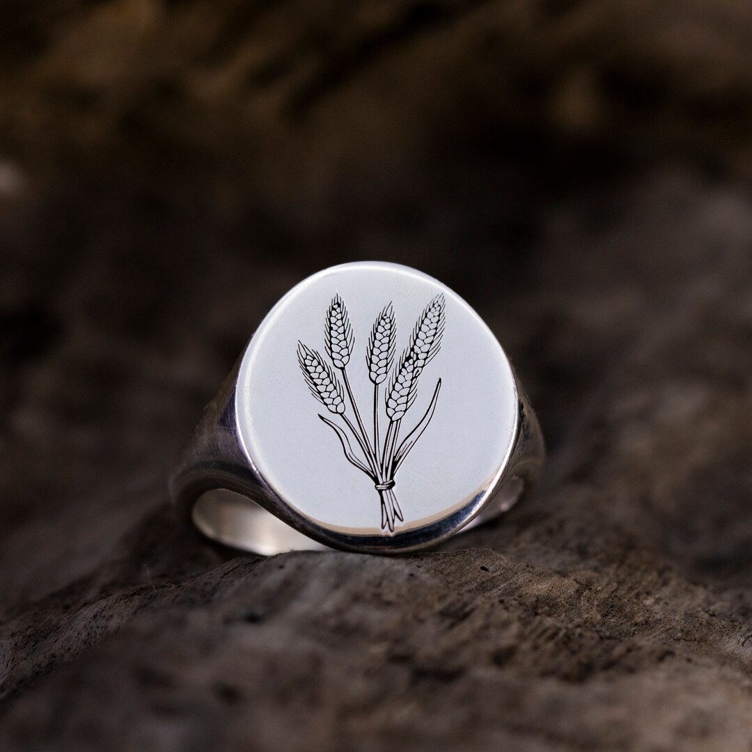 Wheat Signet Ring Women, Wheat Leaves Signet Ring Men, Wildflower Pinky ...