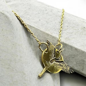 14k Gold Crane Necklace, Silver Stork Bird Pendant, Sun Jewel, Sunset ...