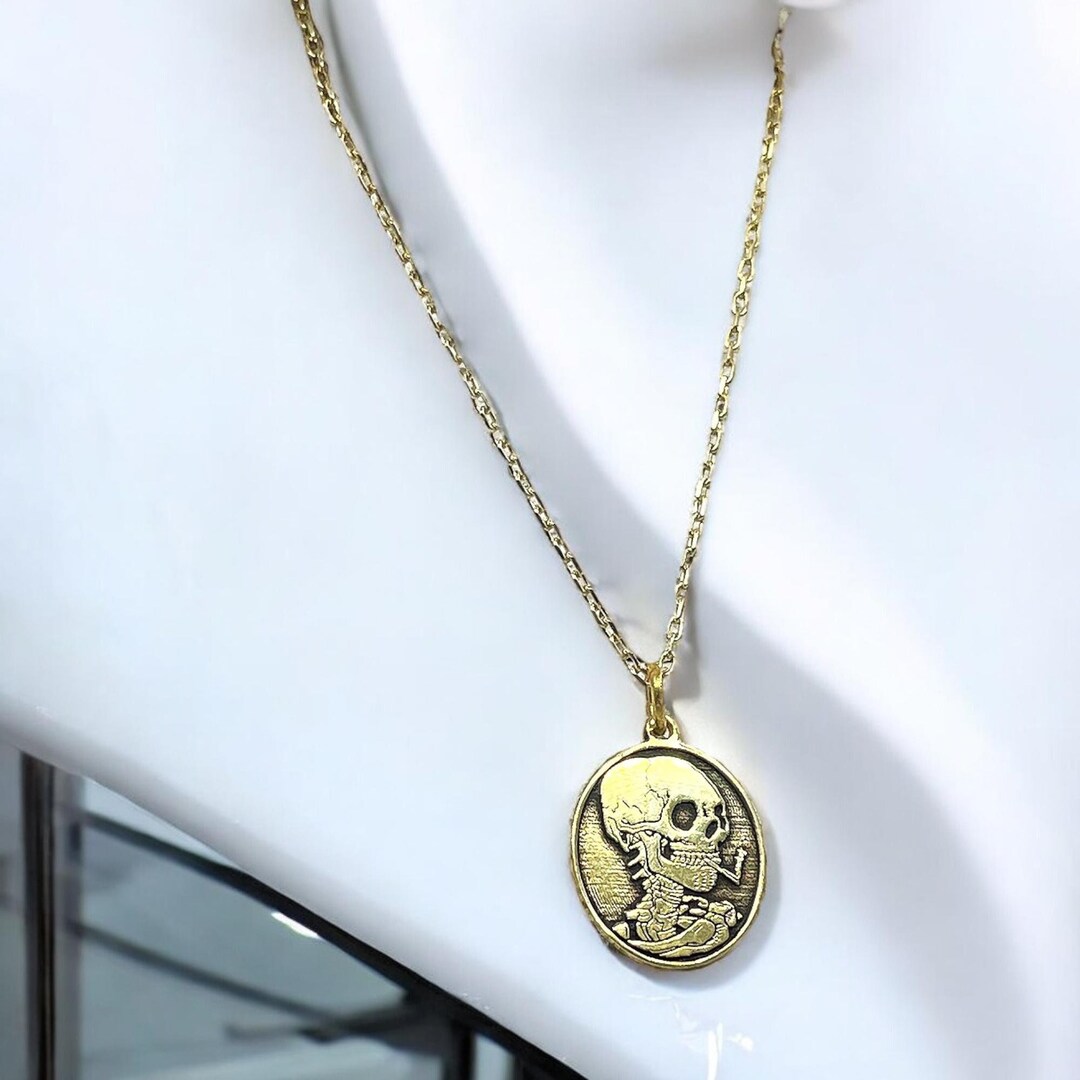14k Gold Smoking Skull Necklace, Silver Van Gogh Skull Pendant, Head of ...