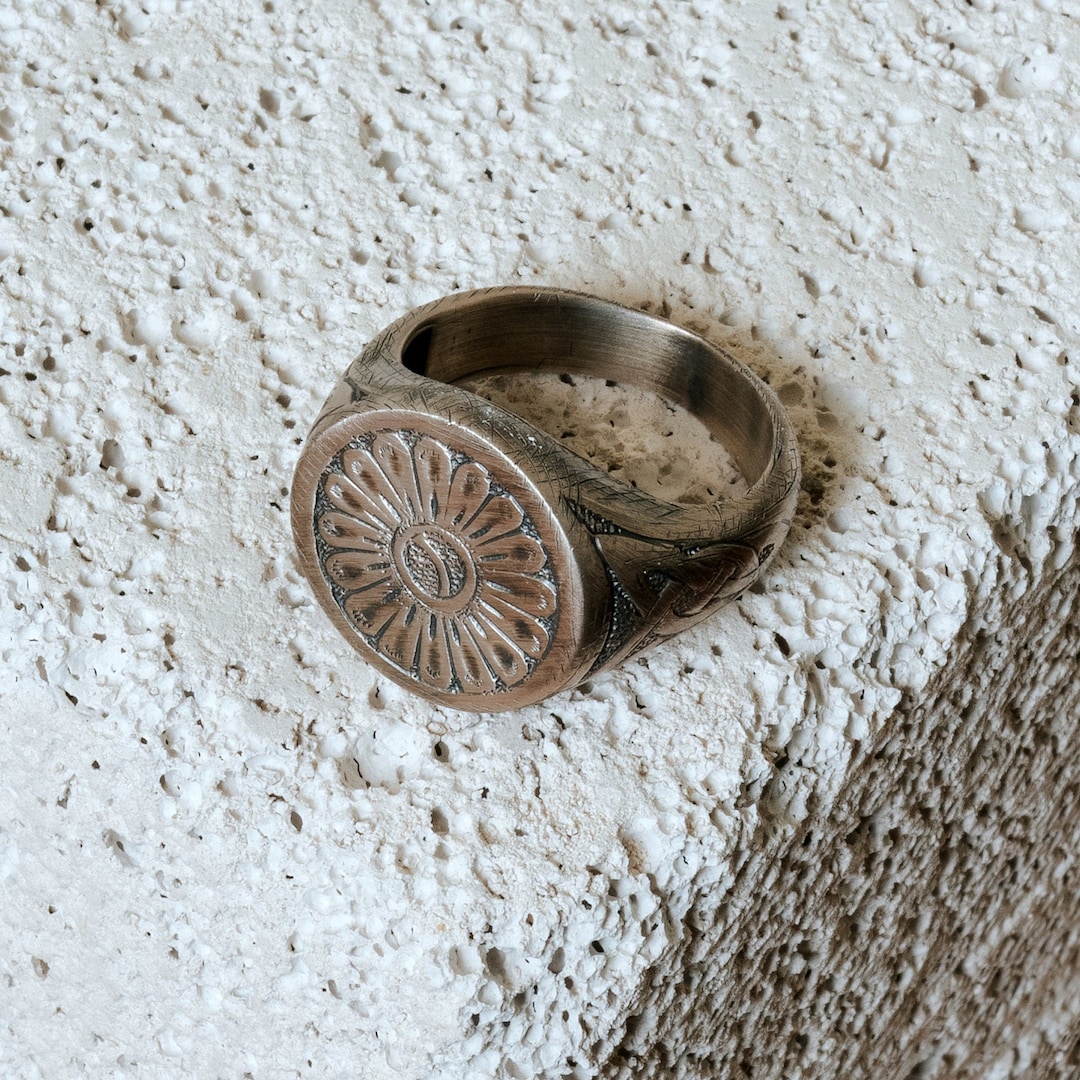 Vintage Celtic Ring Men, Viking Daisy Ring Women, Flower Signet Ring ...