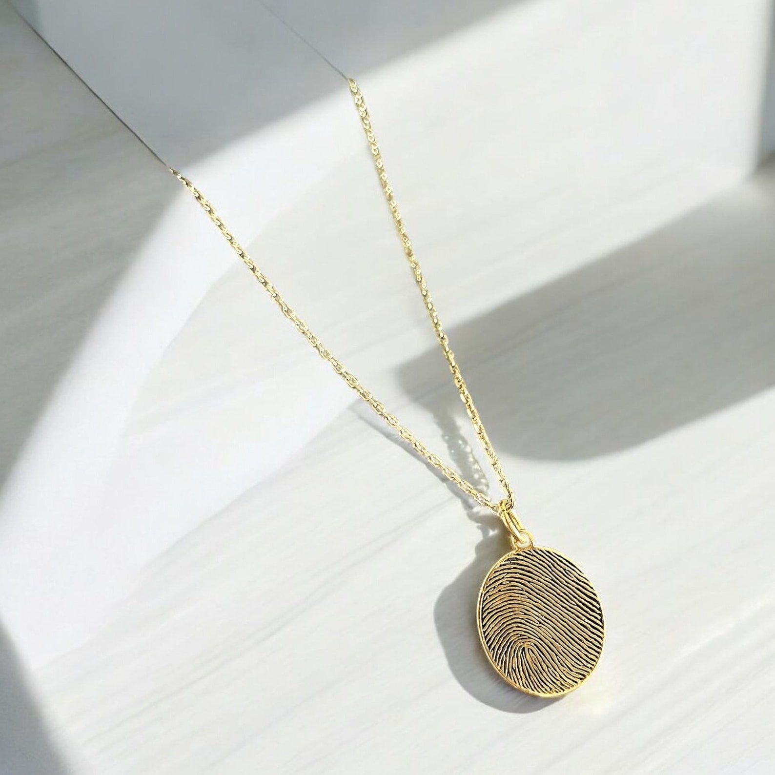 14k Gold Fingerprint Necklace, Silver Memorial Pendant, Handwriting ...