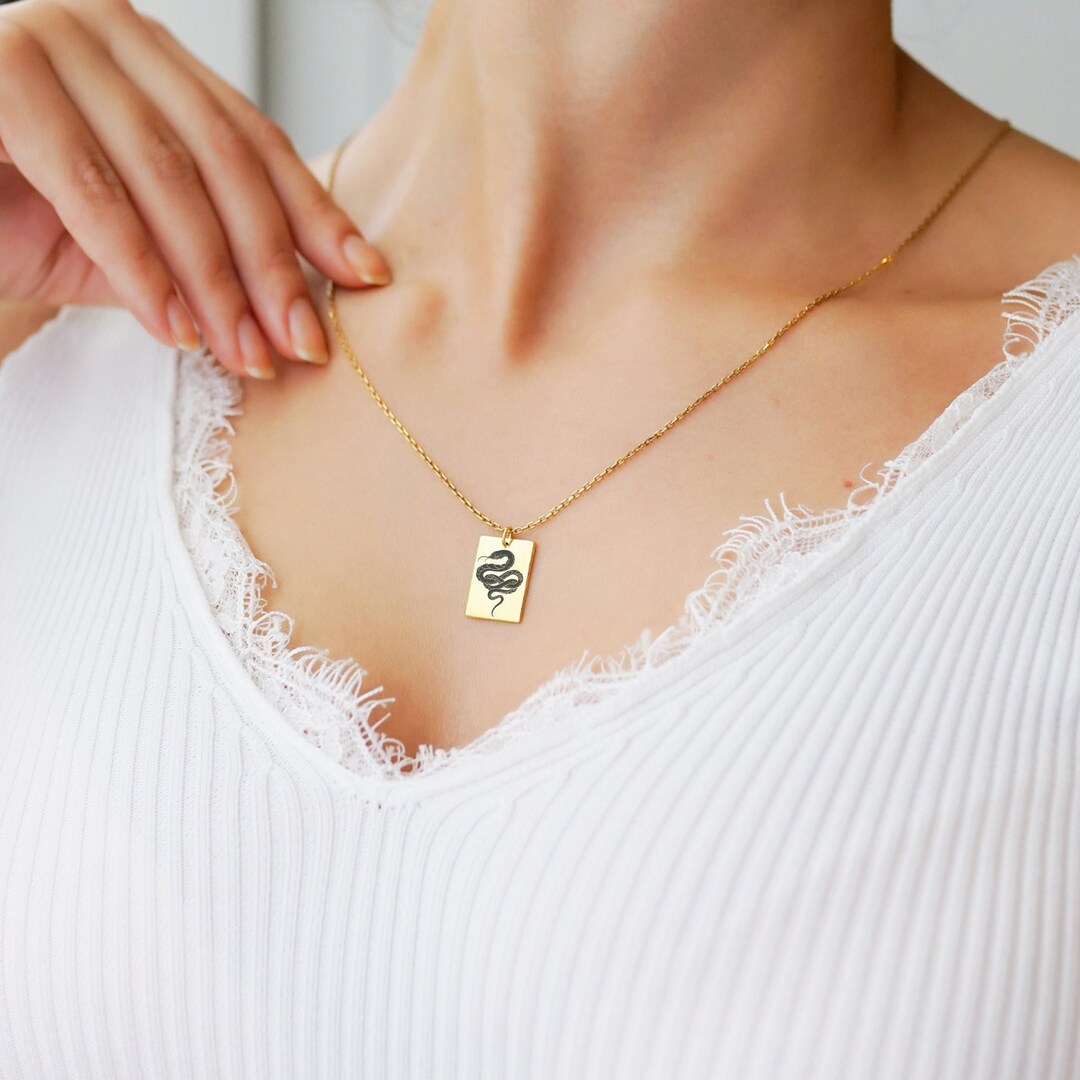 Snake Signet Necklace, Gold Animal Signet Necklace, Custom Engraved ...