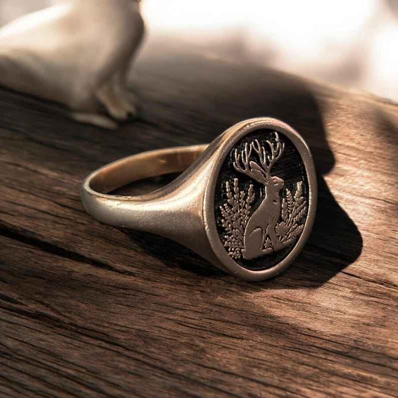Jackalope Ring, Horned Rabbit Signet Ring Woman, Mythical Pinky Ring ...