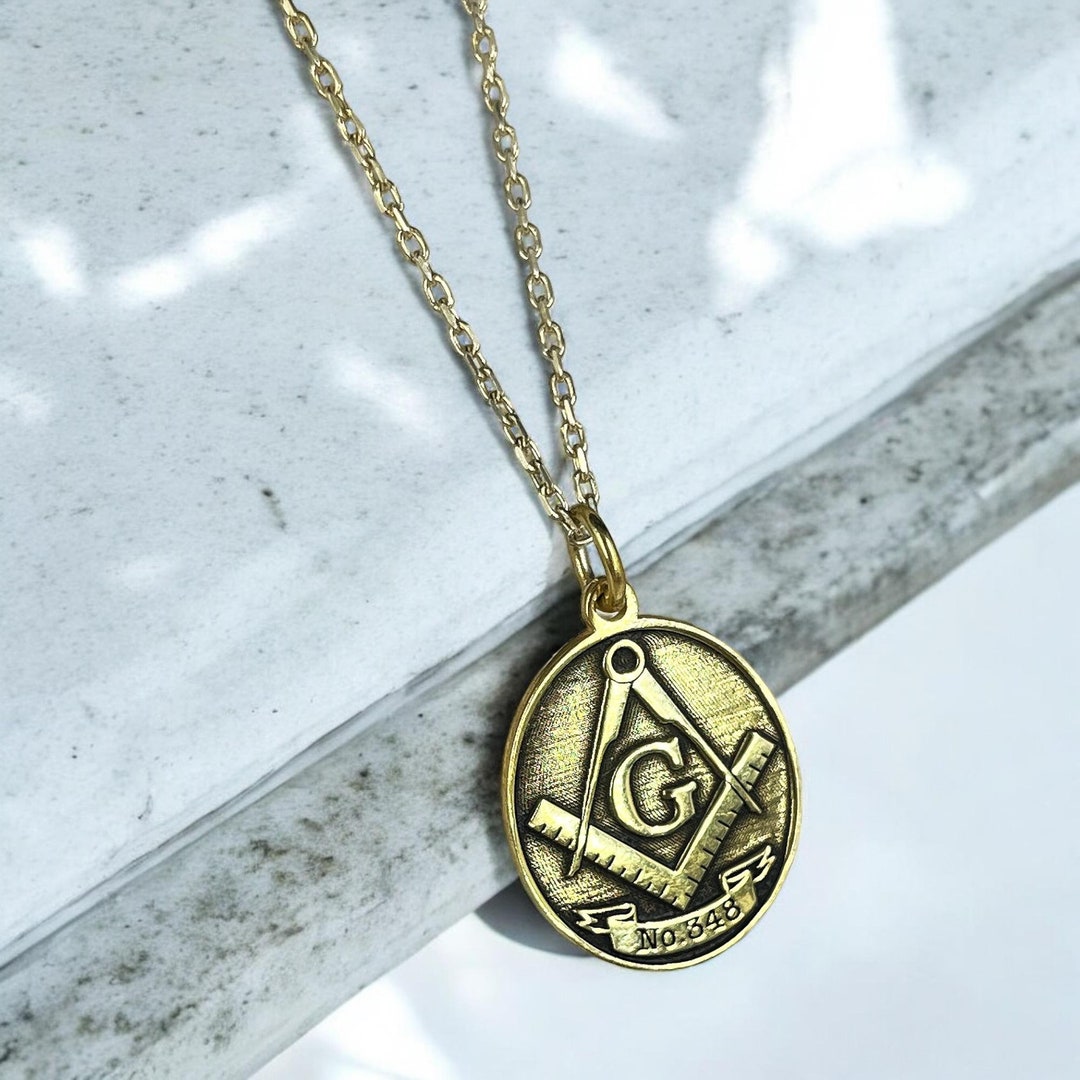 14k Gold Masonic Necklace, Silver Master Mason With Lodge Number ...