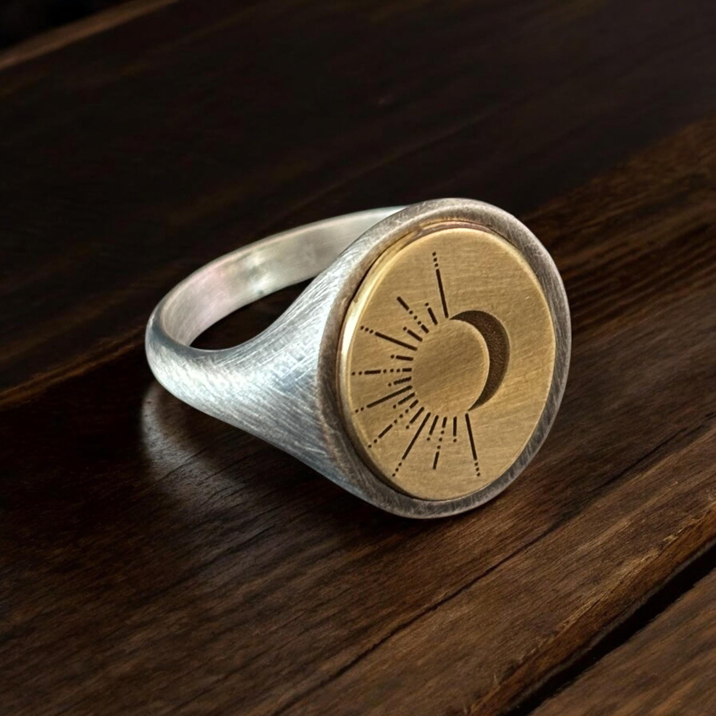 Sun and Moon Ring, Sunburst Signet Ring Woman, Luna Pinky Ring Men ...