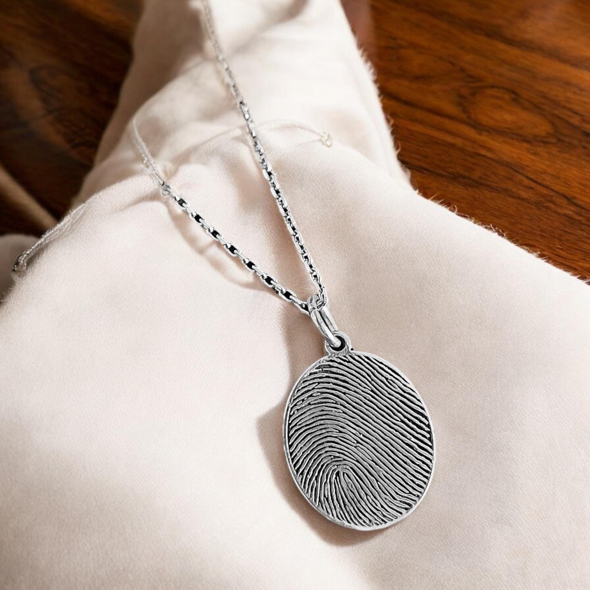 14k Gold Fingerprint Necklace, Silver Memorial Pendant, Handwriting ...