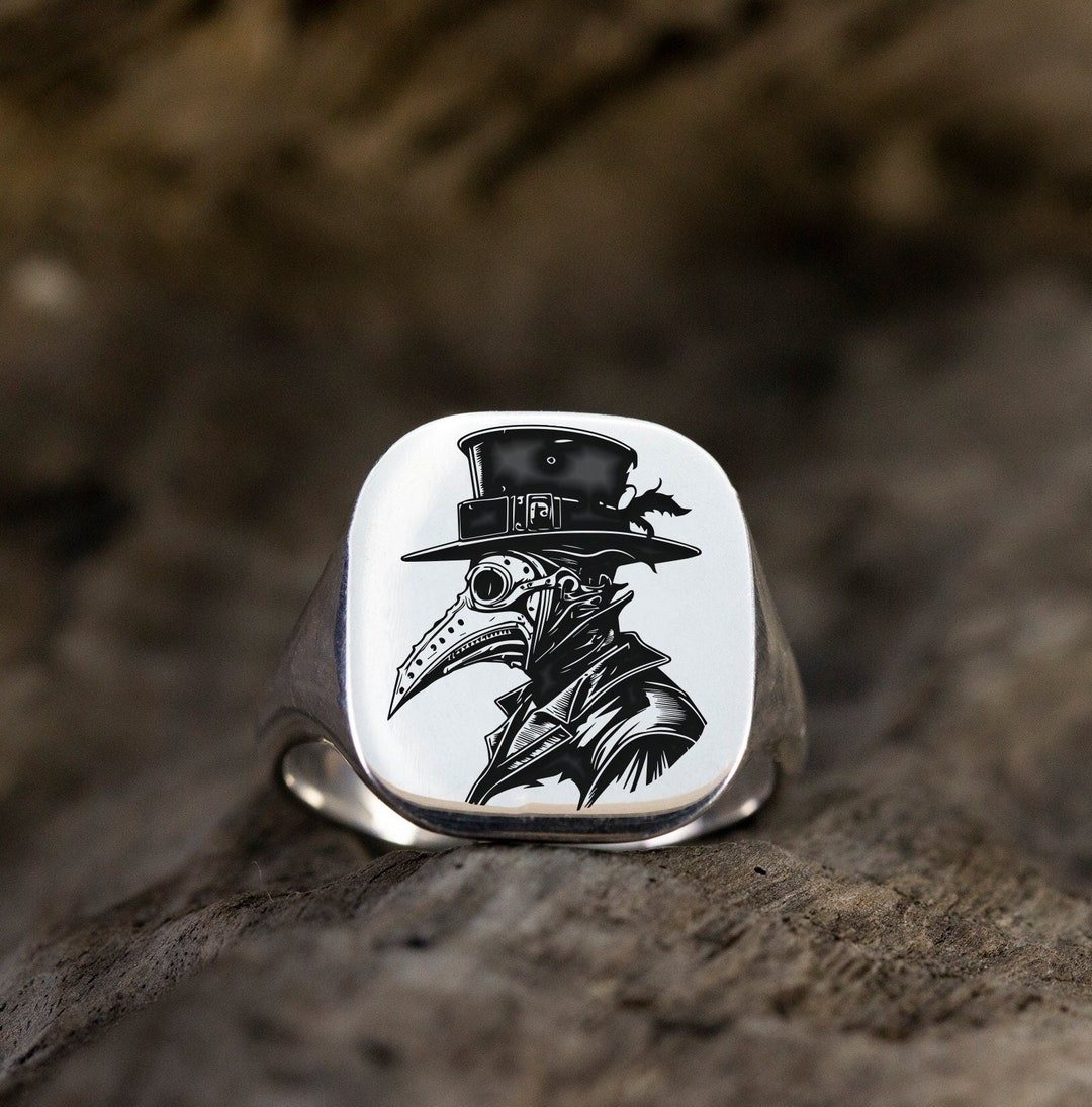 Plague Doctor Ring, Raven Skull Signet Ring, Gothic Unique Pinky Ring ...