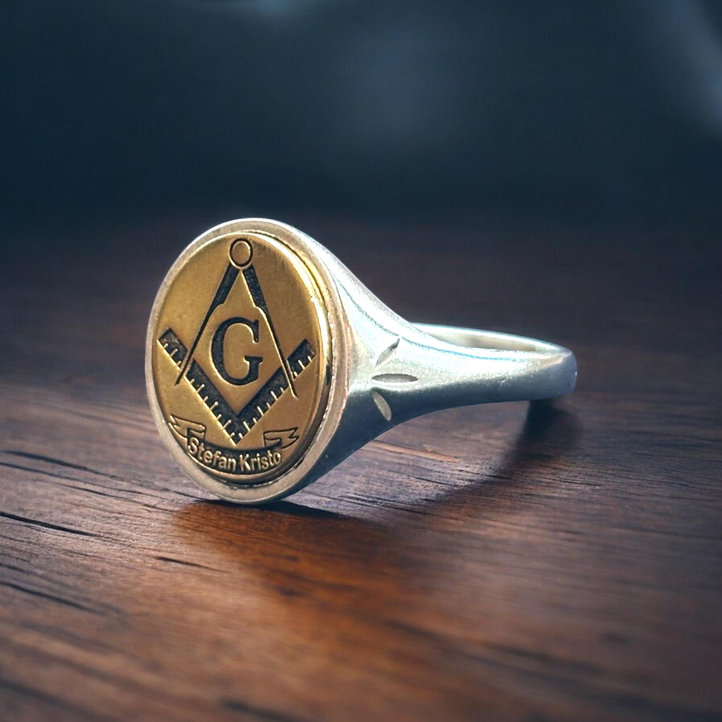 Personalized Ring, Unique Masonic Ring, Signet Ring Women, Two Tone ...