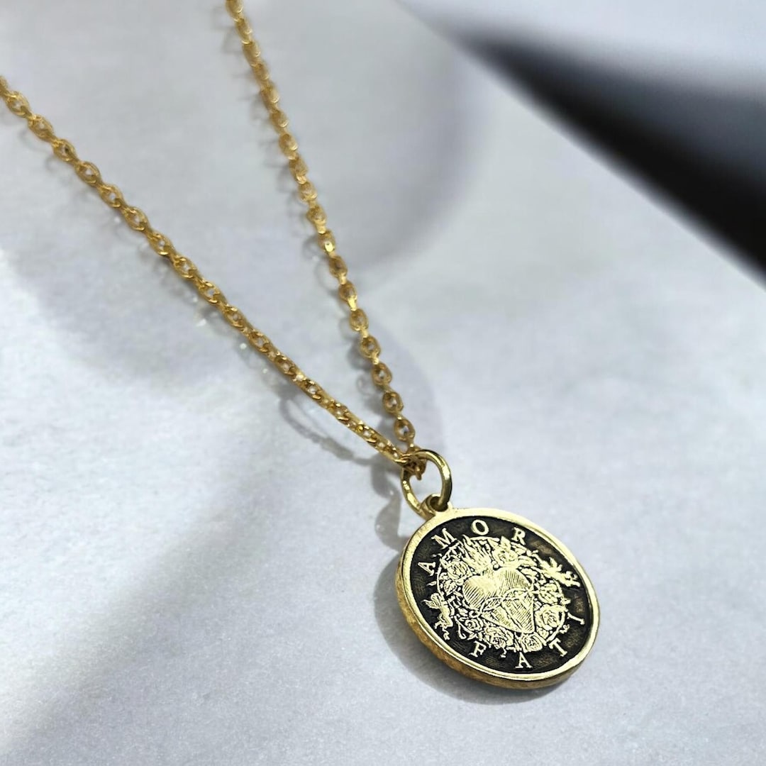 14k Gold Amor Fati Necklace, Silver Love of Destiny Pendant, Stoic ...