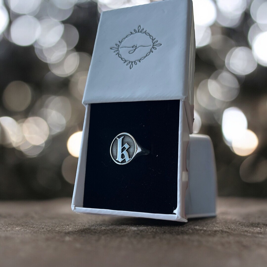 Personalized Initial Ring, Old English Silver Pinky Ring, Gothic Letter ...