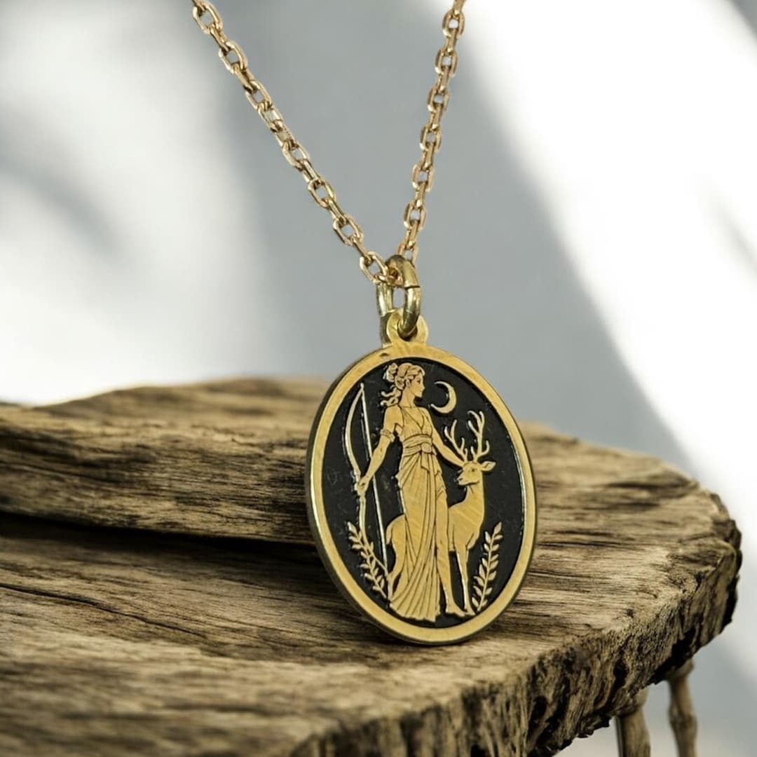Artemis Greek Goddess Medallion Necklace – Deer Charm Mythology Pendant ...