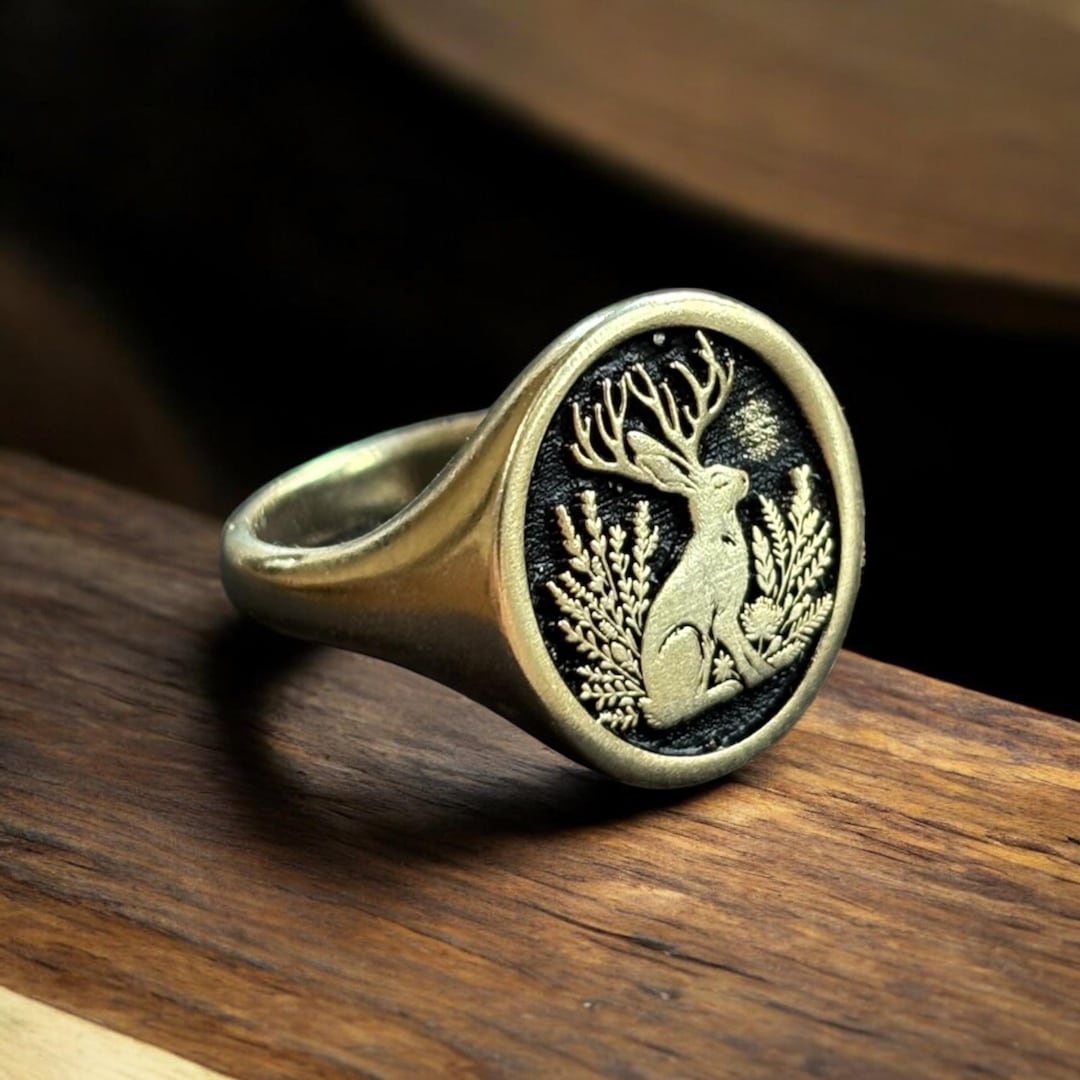 Jackalope Ring, Horned Rabbit Signet Ring Woman, Mythical Pinky Ring ...
