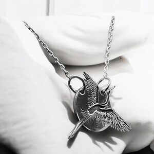 14k Gold Crane Necklace, Silver Stork Bird Pendant, Sun Jewel, Sunset ...