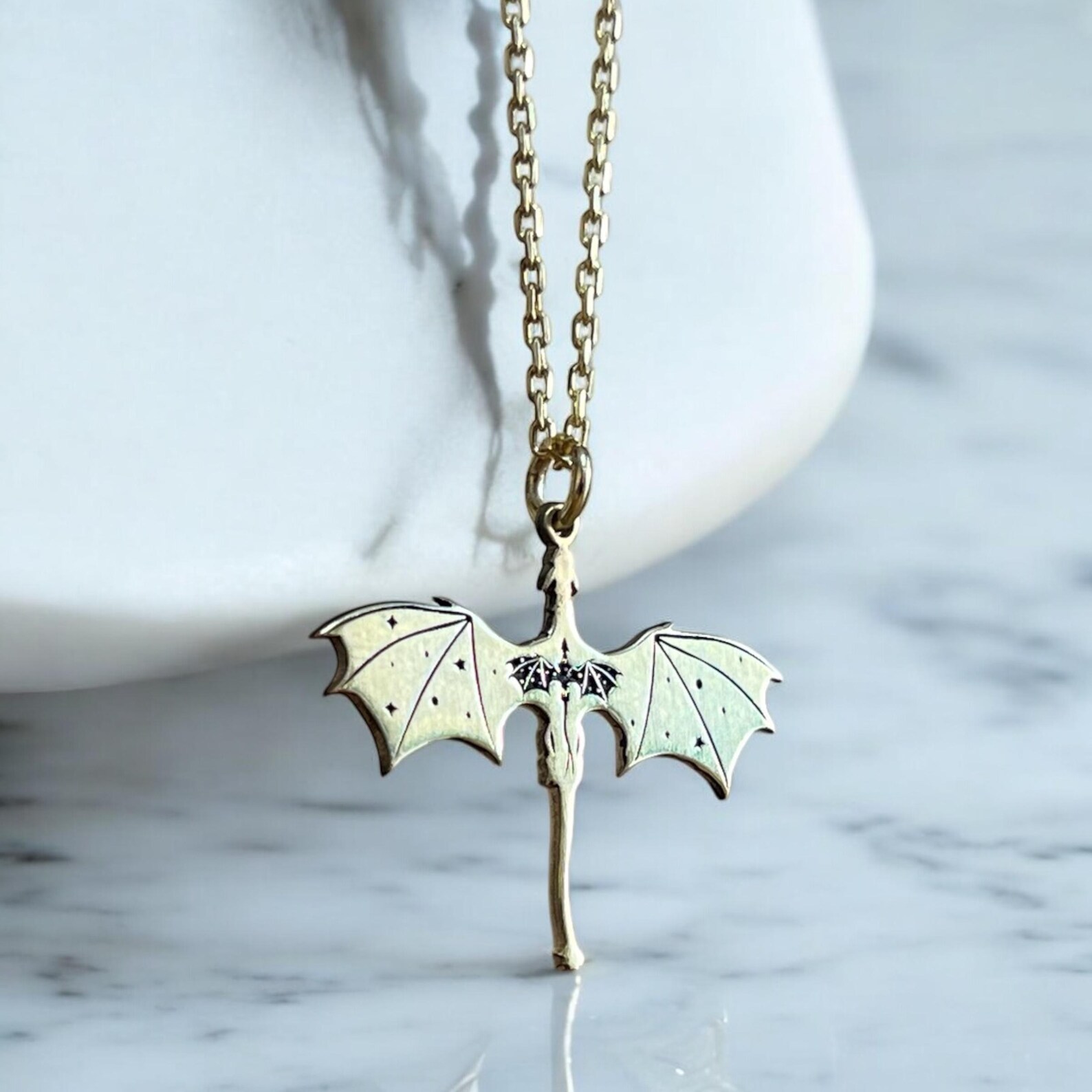 14k Valkyrie Dragon Necklace, Velaris Acotar Pendant, Starry Mountain ...