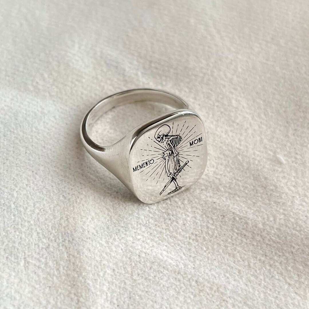 Stoic Ring, Skeleton Signet Ring, Memento Mori Pinky Ring, Memento ...