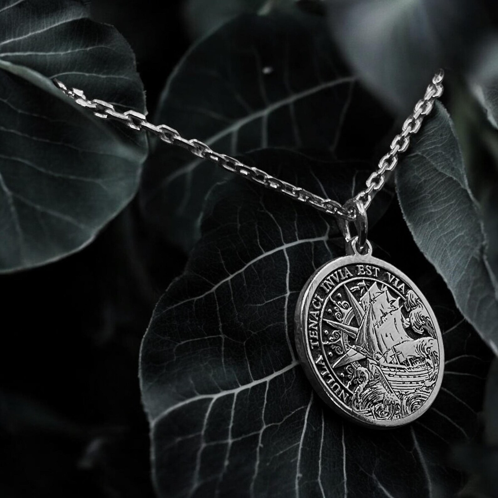 14k Gold Tenacity Necklace, Silver Latin Pendant, Quote Coin, Medallion ...