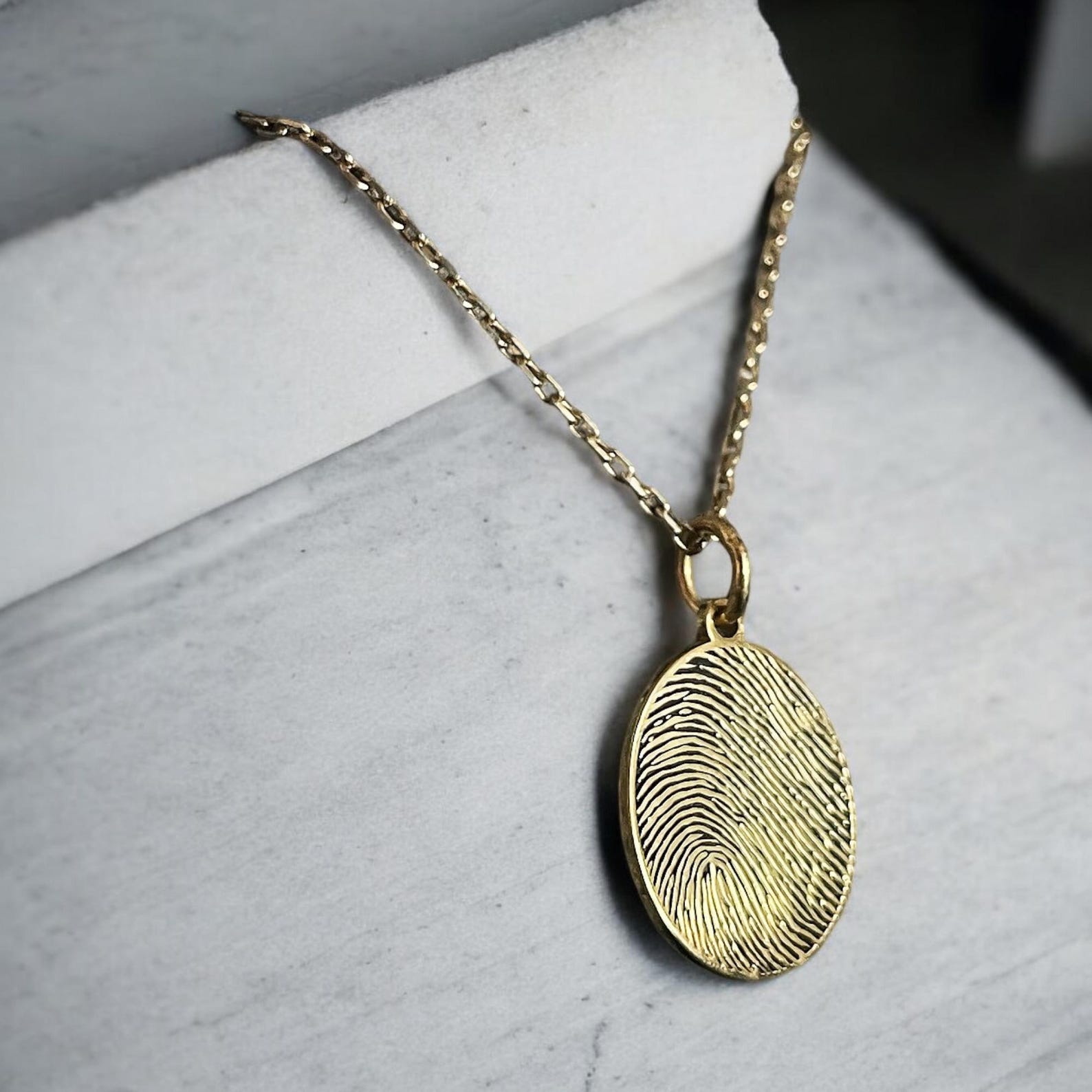 14k Gold Fingerprint Necklace, Silver Memorial Pendant, Handwriting ...