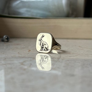 Rabbit Signet Ring, Bunny Pinky Ring, Handmade Animal Jewelry, Family ...
