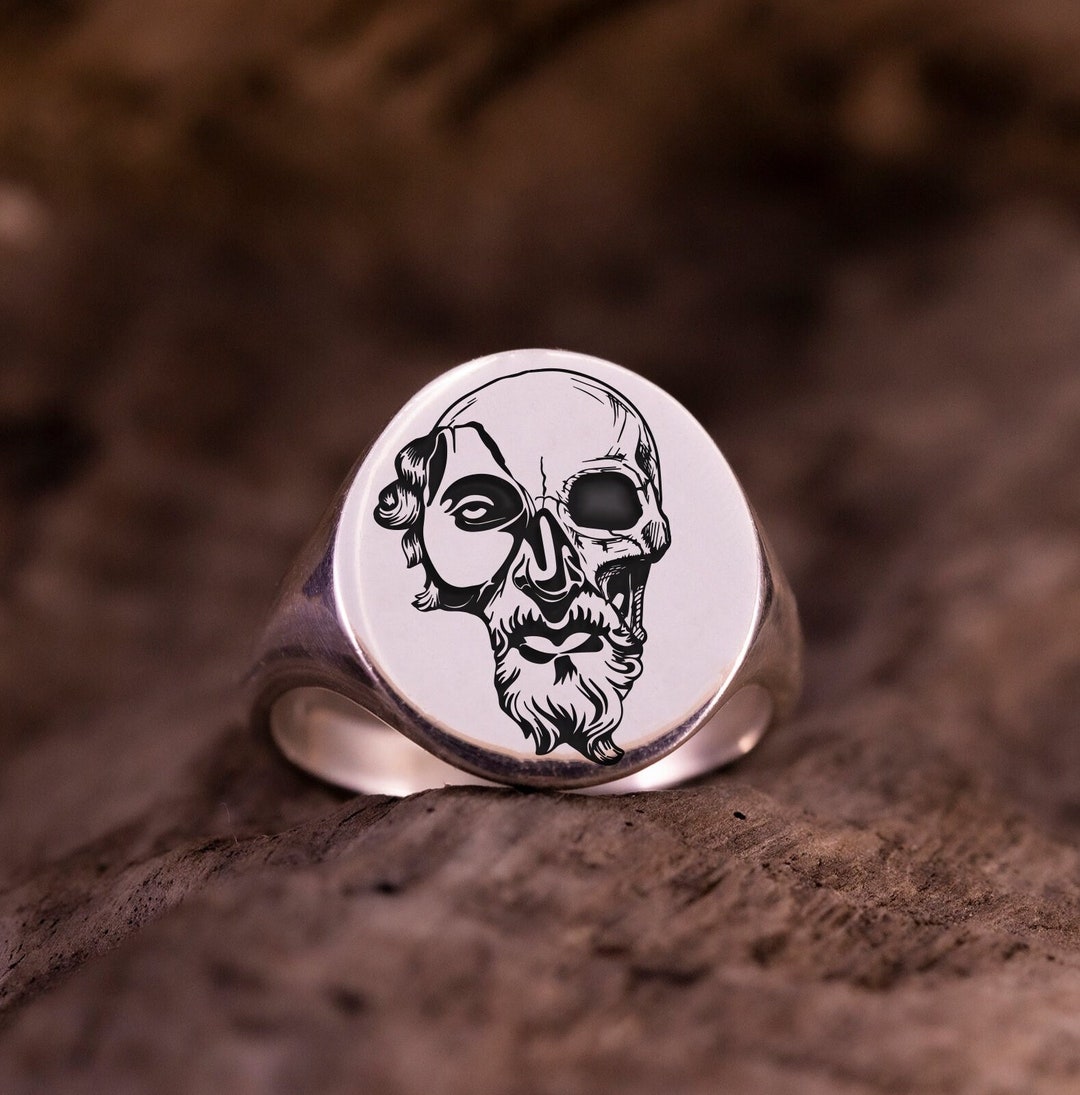 Stoicism - Marcus Aurelius Ring, Stoic Skull Signet Ring Men, Memento ...